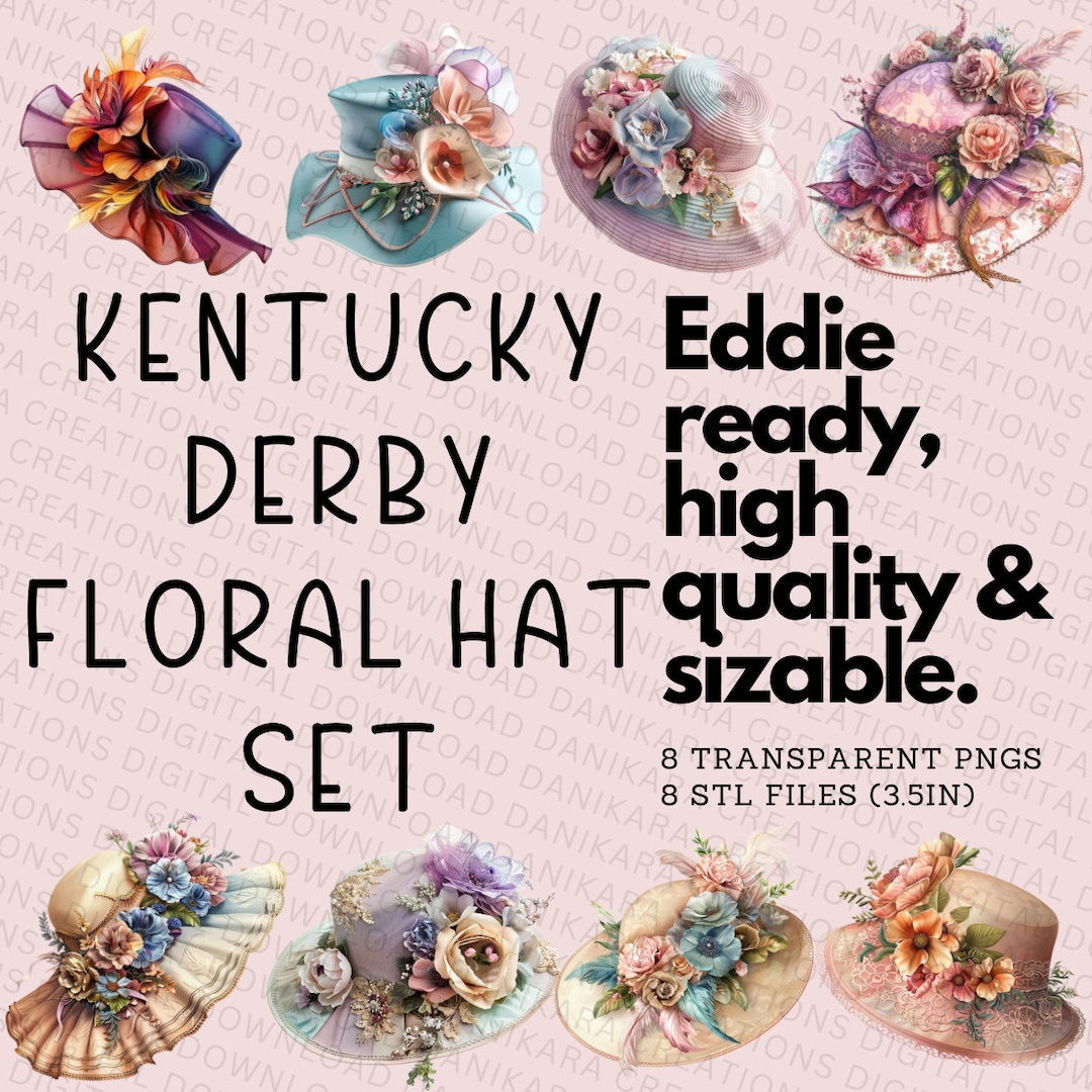 Kentucky Derby Floral Hats PNG & STL, Derby Hat Pngs W/ Matching STL ...