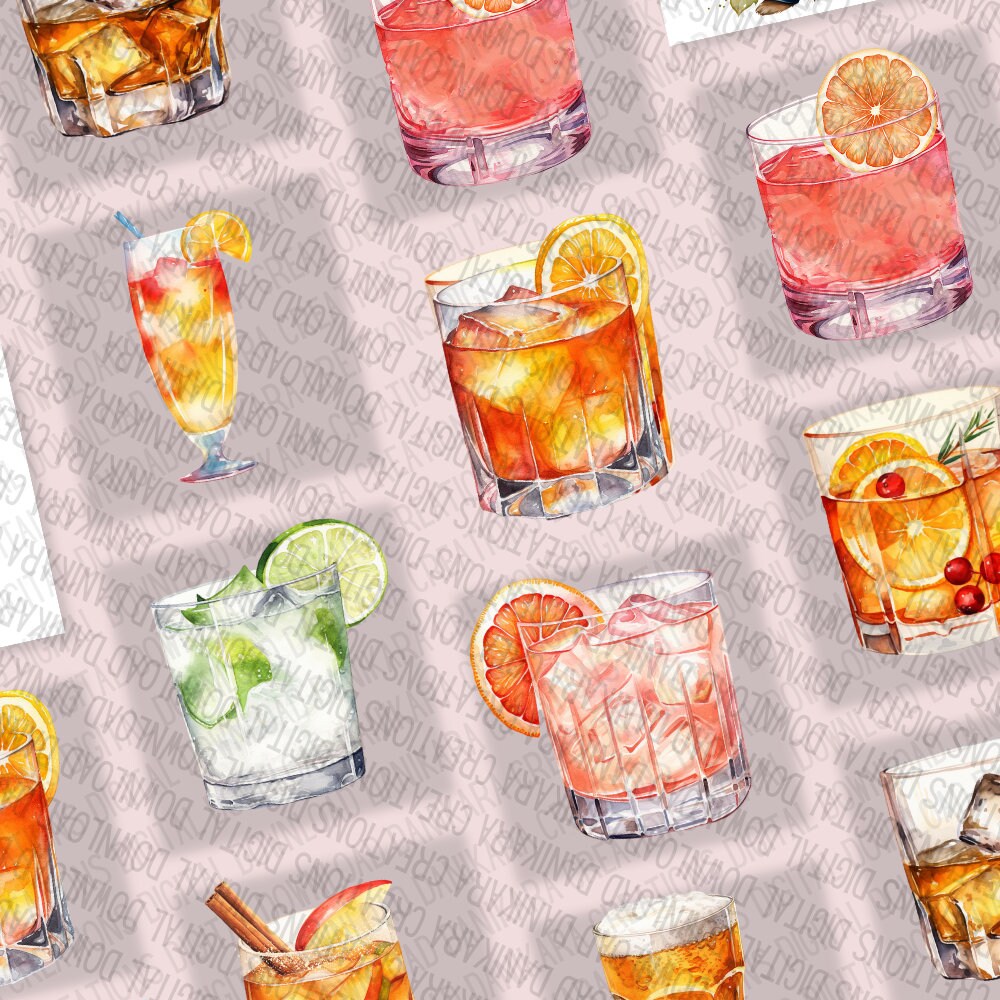 Cocktail PNG & Matching Physical Cutters, Watercolor Beverages PNG ...