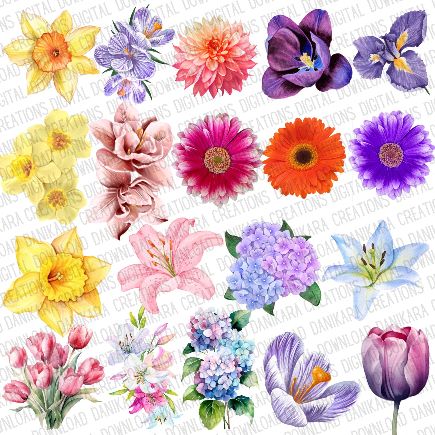 Flower Bouquet PNG and STL Files, Watercolor Flowers PNG, Flower ...