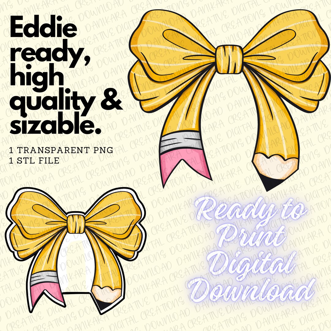 Pencil Bow STL File With Matching PNG, Teacher Stl, Back to School PNG ...