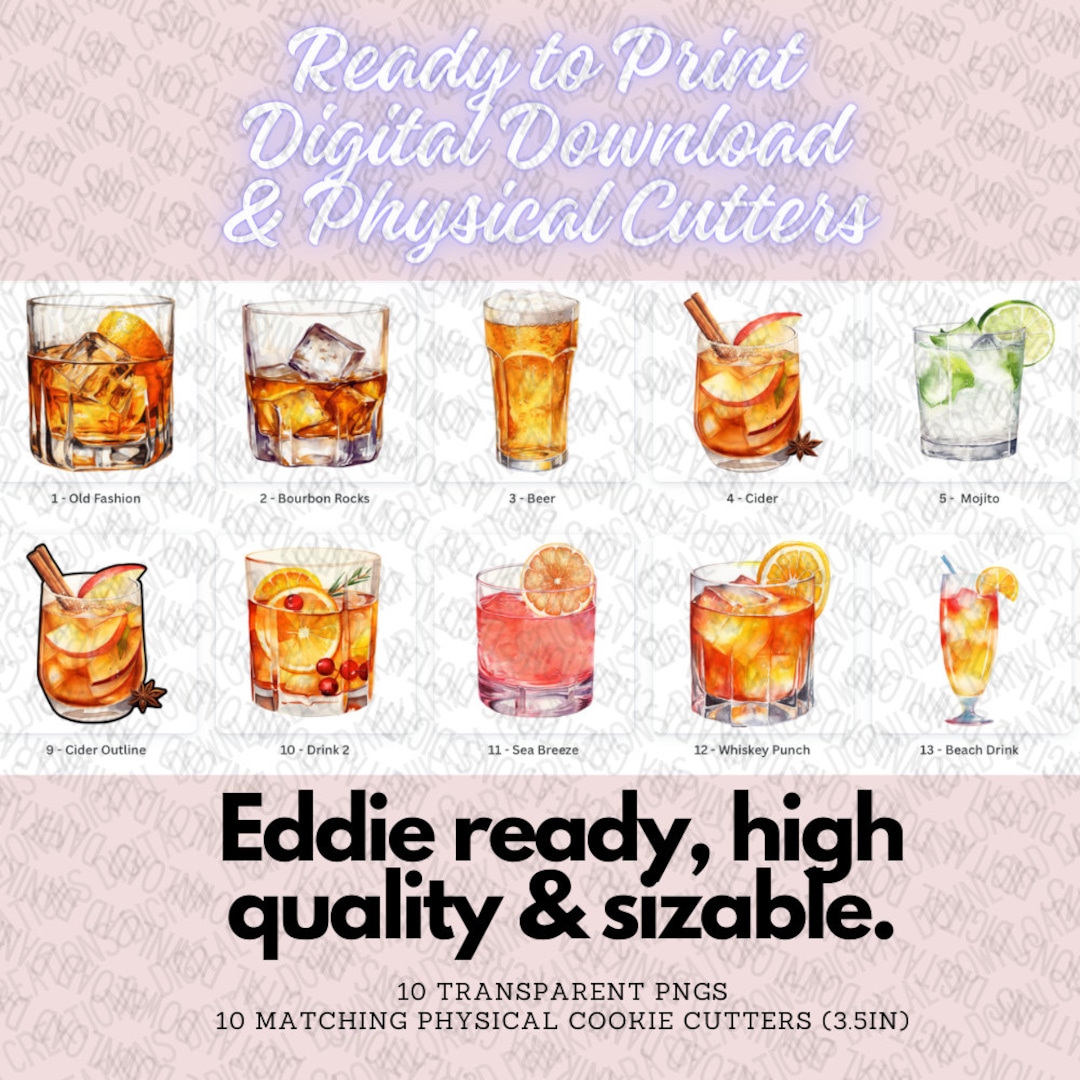 Cocktail PNG & Matching Physical Cutters, Watercolor Beverages PNG ...