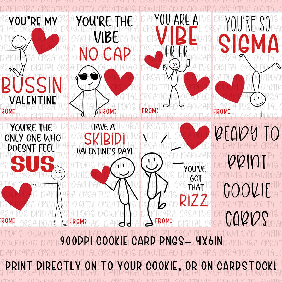 Teen Slang Valentine's Day Cookie Cards, Cookie Card Pngs, Cookie Cards ...