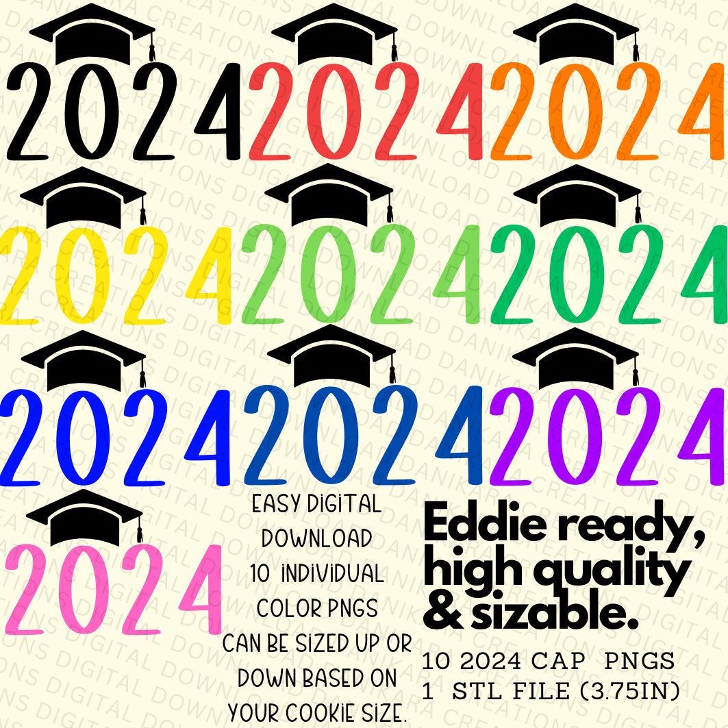 2024 Horizontal With Cap PNG & STL, Graduation PNG, 2024 Grad Cap Pngs ...
