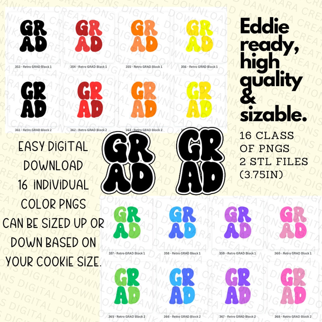 GRAD Block Letter PNG & STL, Graduation Png W/stl, Grad Stack Pngs ...