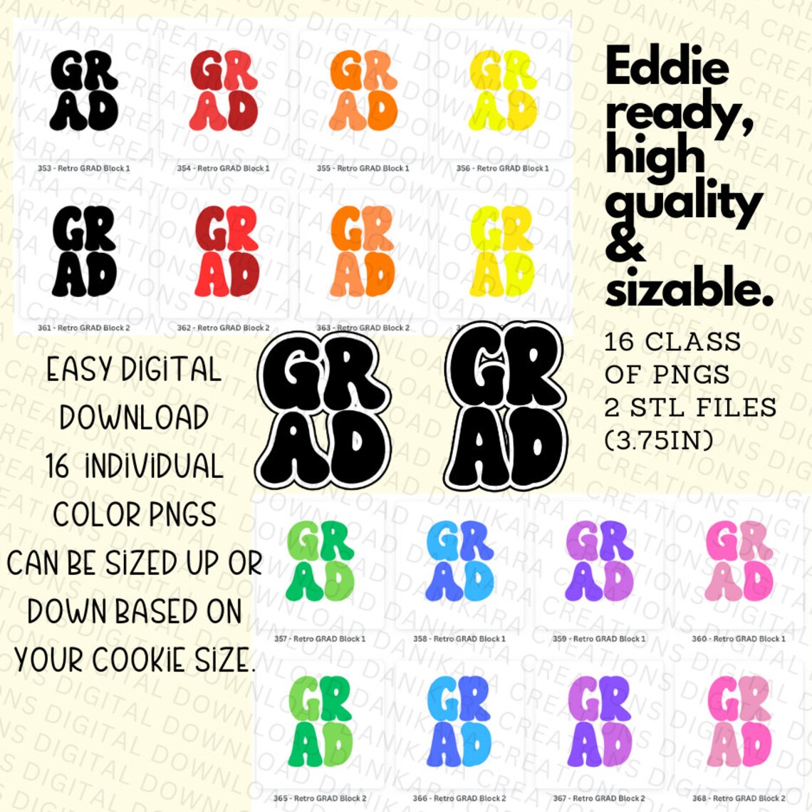 GRAD Block Letter PNG & STL, Graduation Png W/stl, Grad Stack Pngs ...