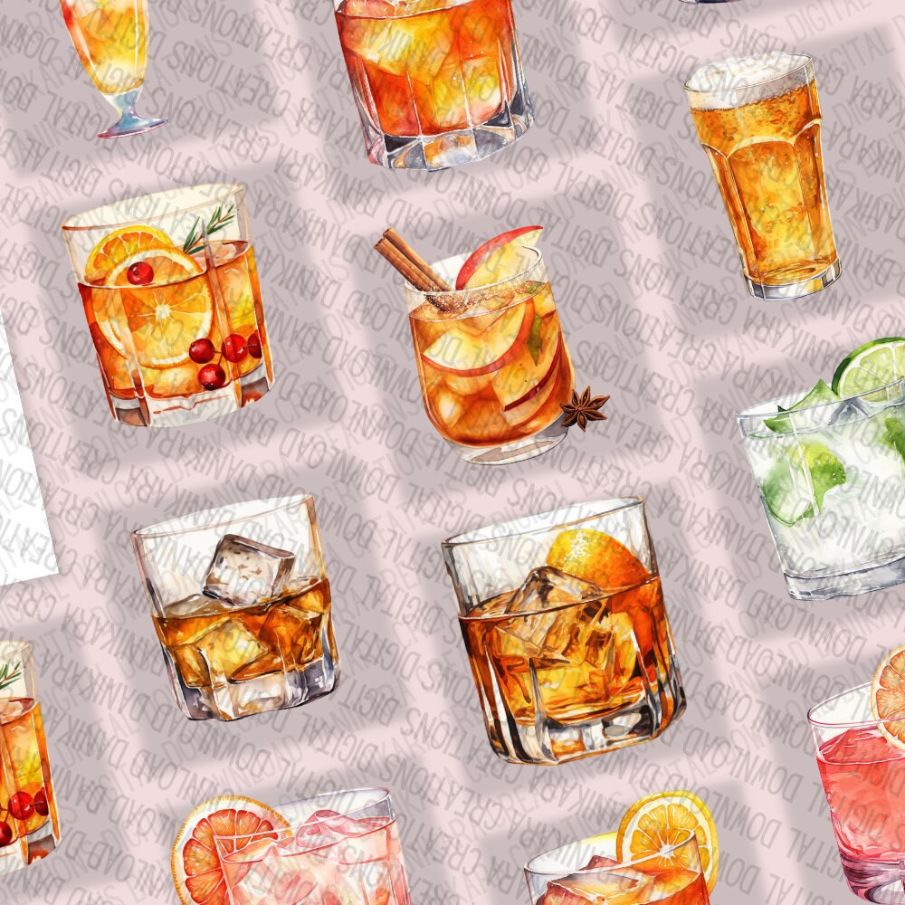 Cocktail PNG & Matching Physical Cutters, Watercolor Beverages PNG ...