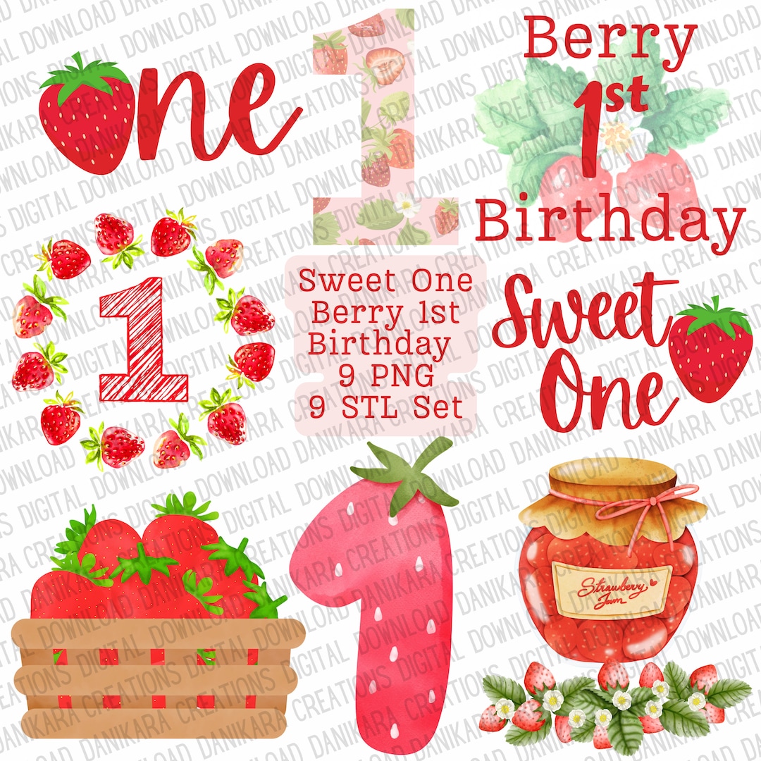 9 Berry First PNG and STL Files, Sweet One PNG and Stls, Berry 1st Pngs ...