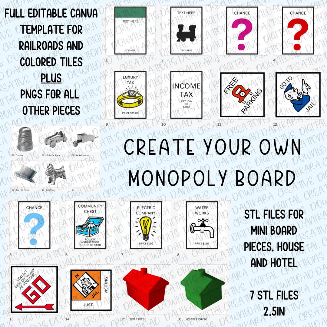 Monopoly Pngs & Stls, Monopoly Board Game STL Files and Pngs, Digital ...