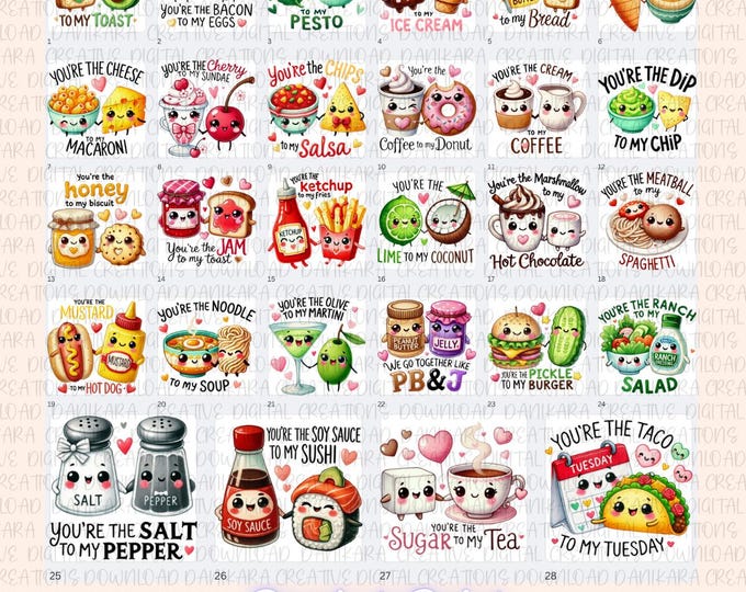 Watercolor Cute Kawaii Perfect Pair Food Valentine Clipart, Hamburger ...