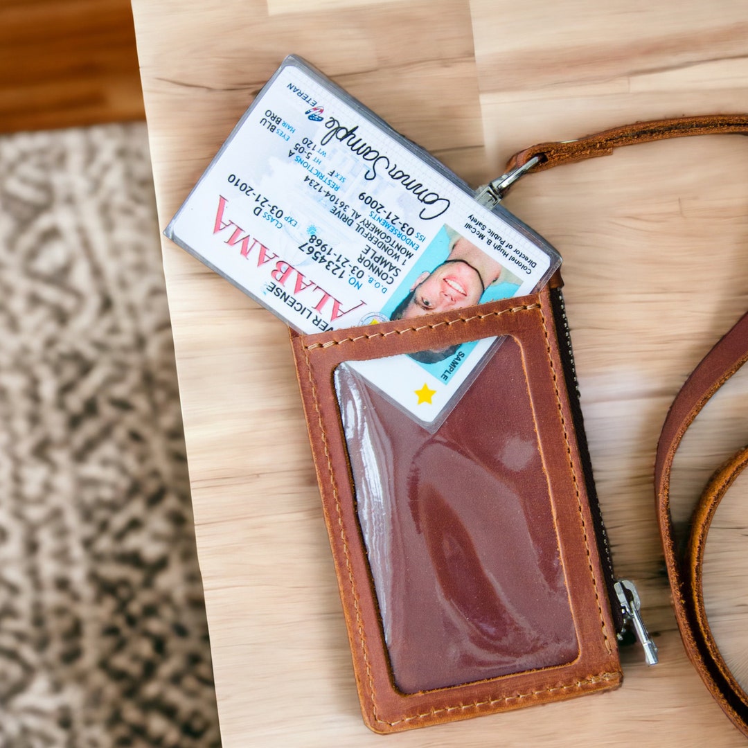 Customizable Leather ID Badge & AirTag Holder: Personalized ID Card ...
