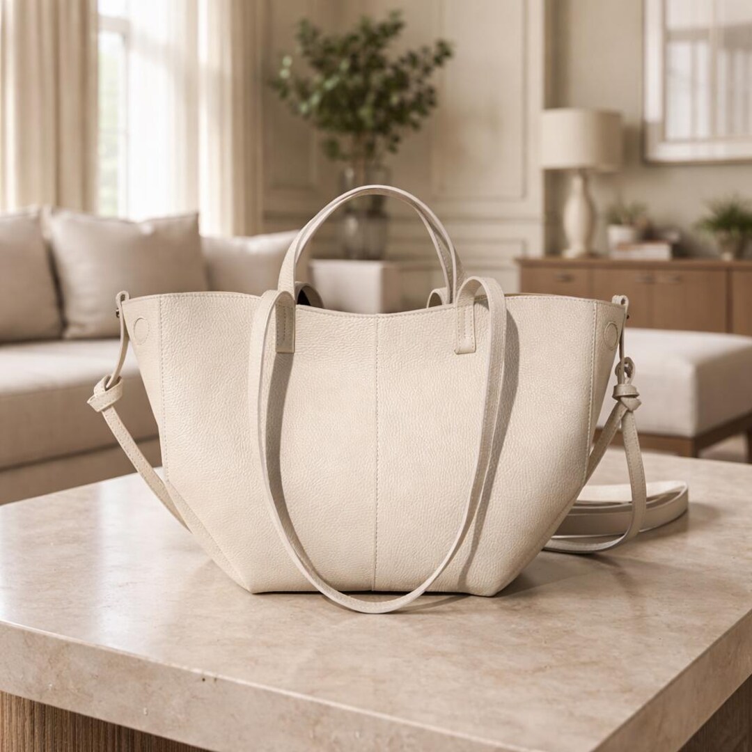 Handmade Italian Leather Tote Bag for Women, Large Cream Leather Work ...
