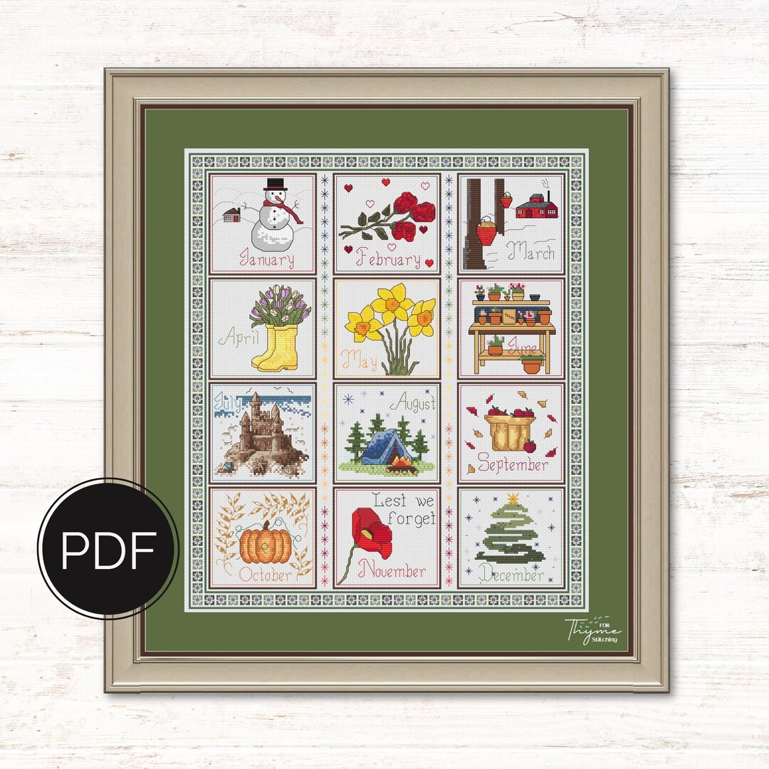 A Year in Stitches: 12-month Seasonal Counted Cross-stitch Bundle ...