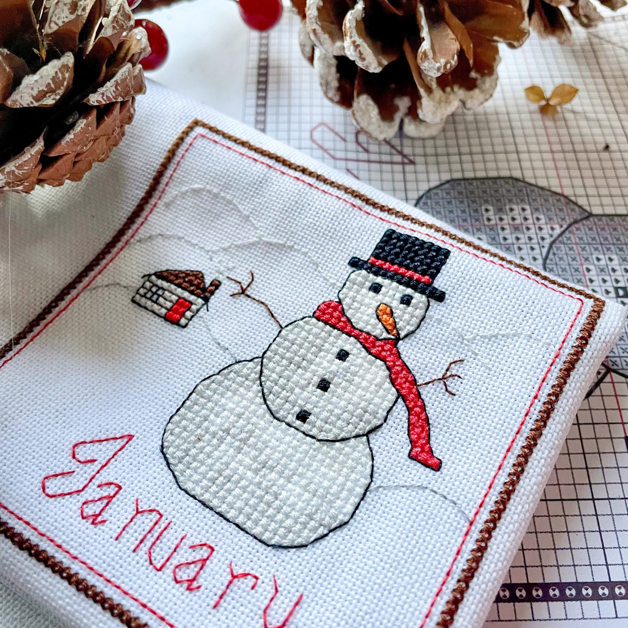 Counted Cross Stitch Calendar Snow Cross Stitch Snowman Cross Stitch ...