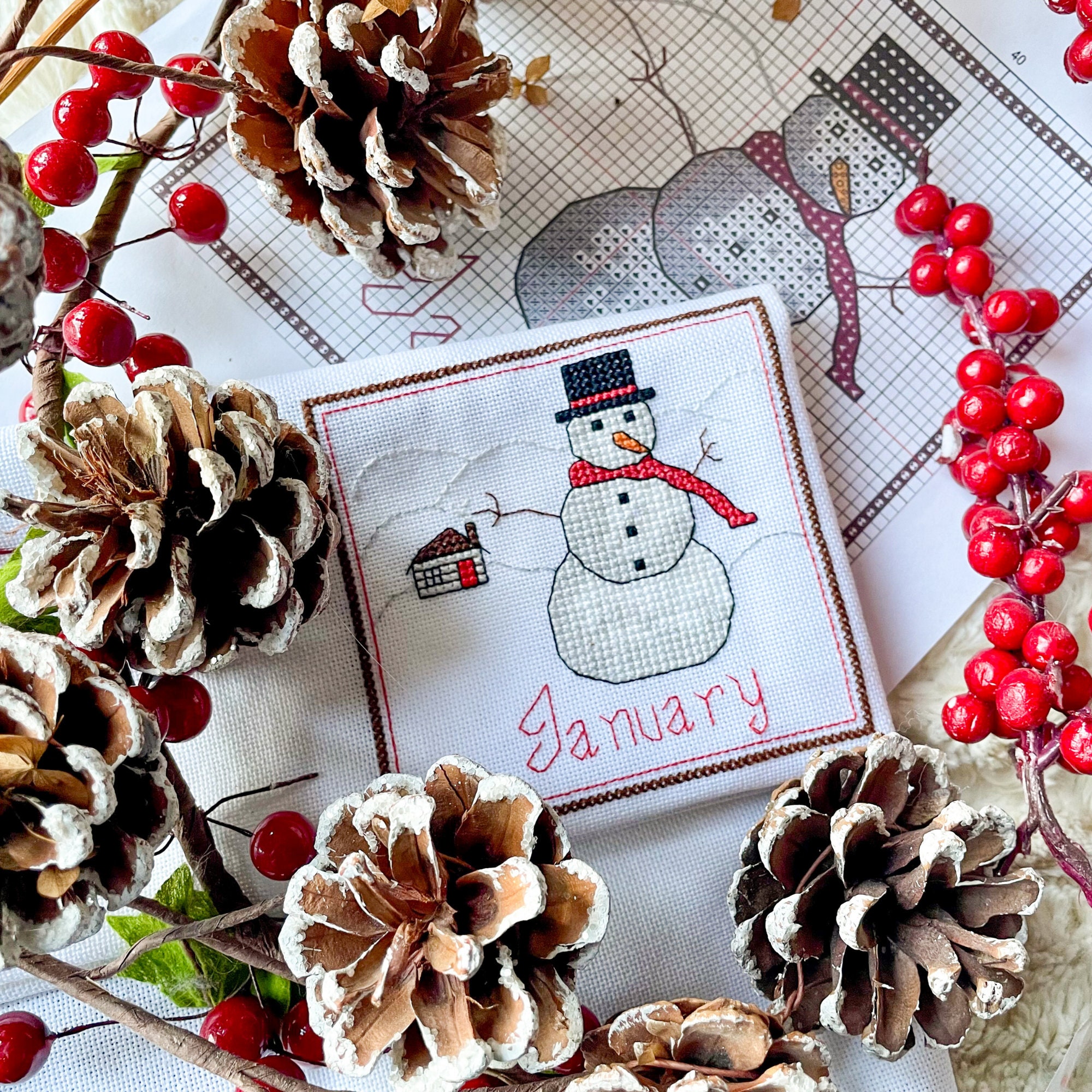 Counted Cross Stitch Calendar Snow Cross Stitch Snowman Cross Stitch ...