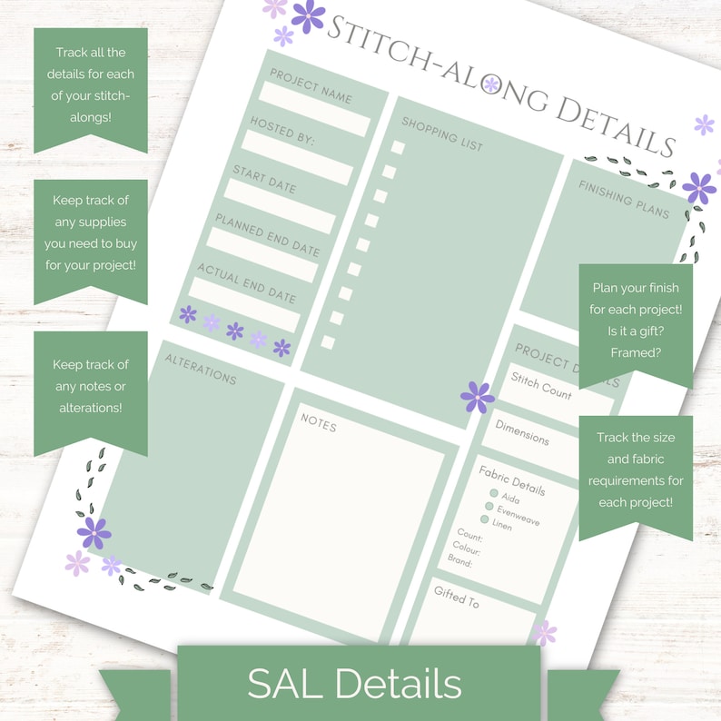 Cross Stitch Stitch-along Planner, Cross Stitch Journal Printable Pdfs ...