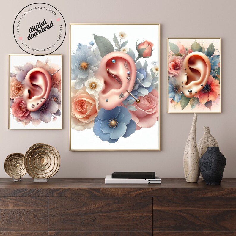 Ear Piercing Chart Art Print, Piercing Poster, Piercing Studio Decor ...