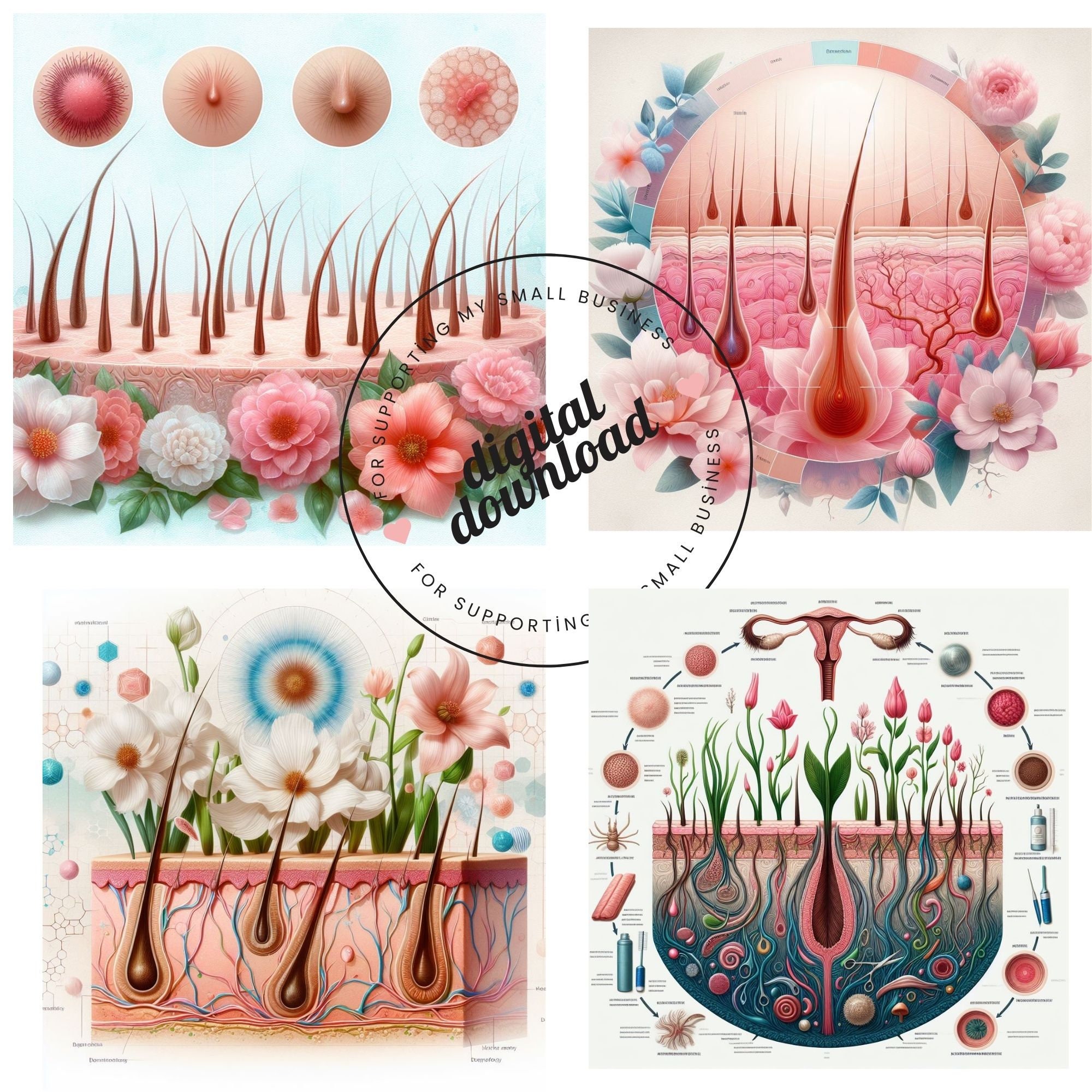 Hair Growth Cycle Artwork, Hair Growth Chart, Hair Anatomy Art ...