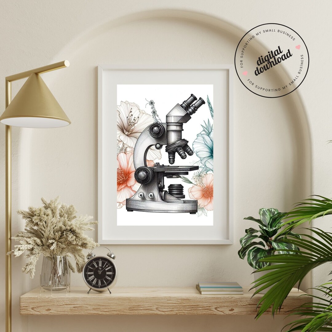 Floral Microscope Artwork Print, Decor for Medical Laboratories ...