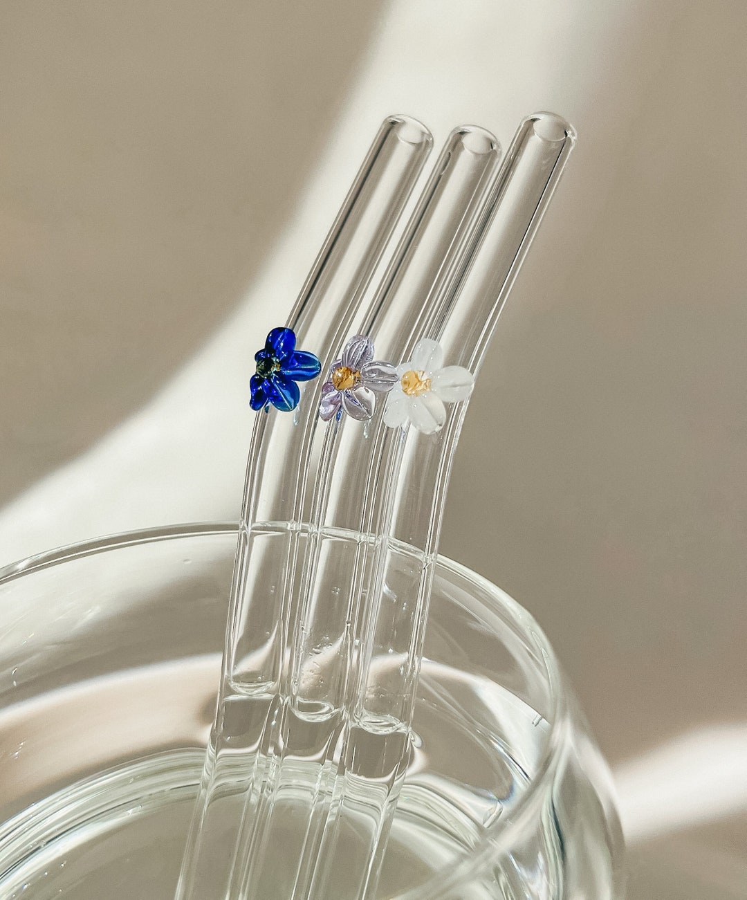 4 Piece Set Sustainable and Aesthetic Flower Glass Straws - Etsy