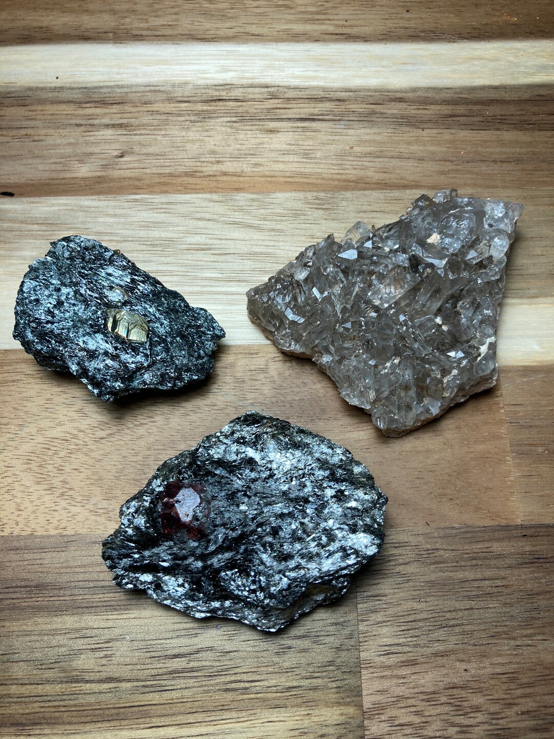 3 Pcs. of Mixed Minerals From Norway; Quartz, Pyrite and Garnet - Etsy