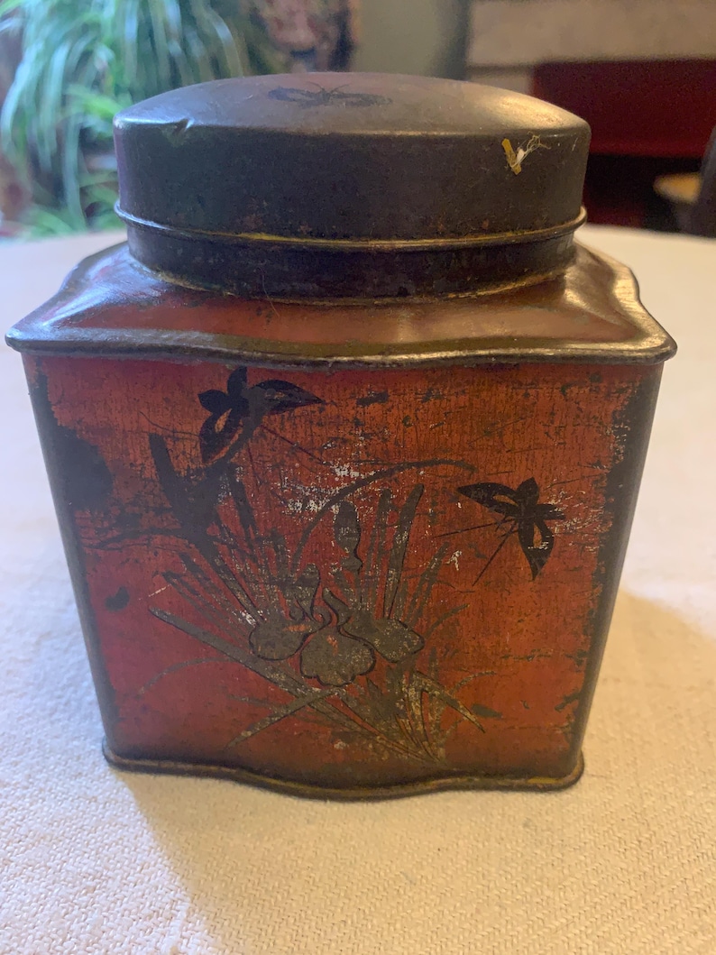 Vintage Chinese Red Painted Tin Tea Caddy - Etsy