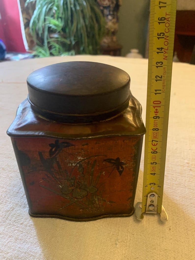 Vintage Chinese Red Painted Tin Tea Caddy - Etsy
