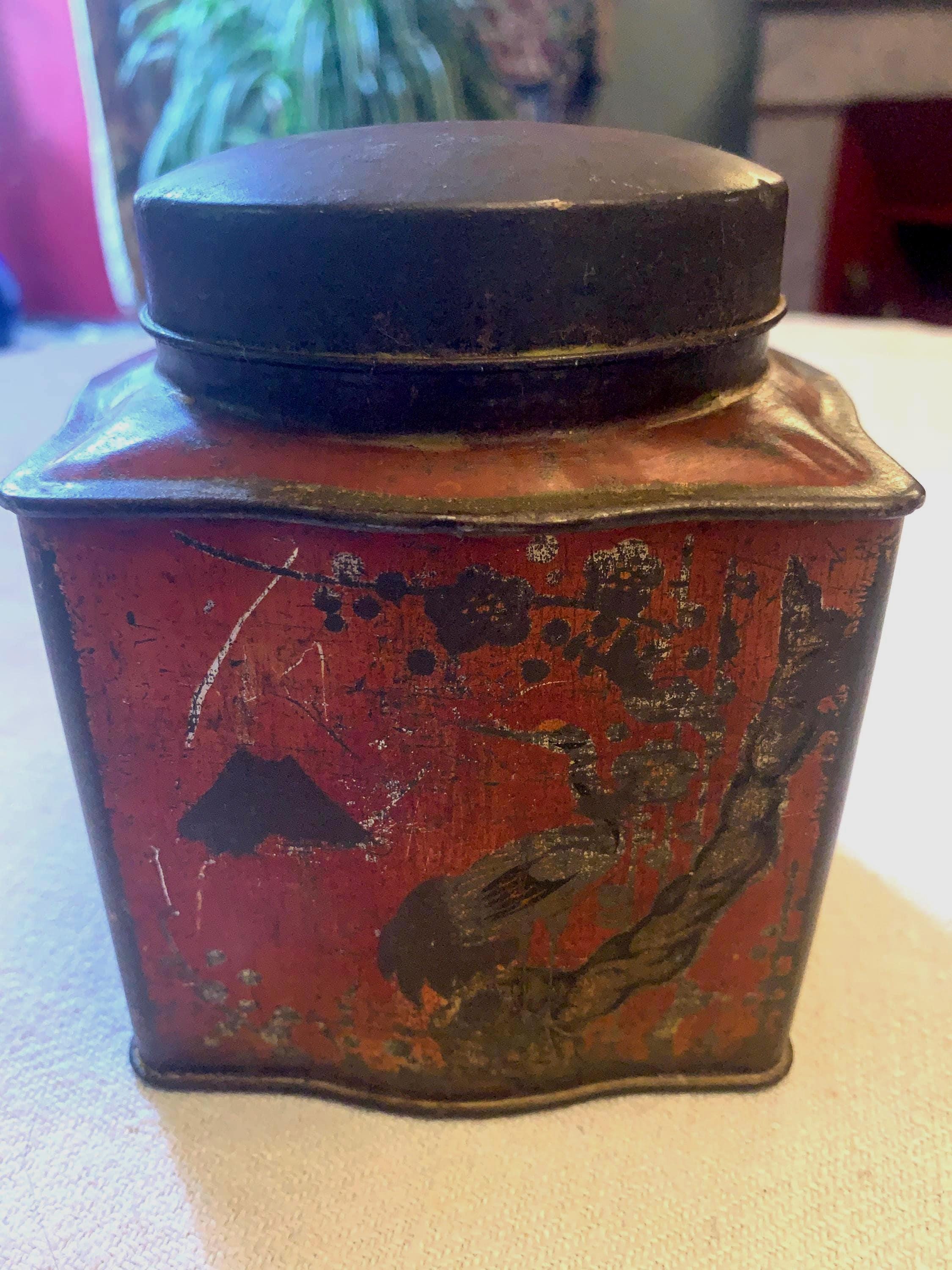 Vintage Chinese Red Painted Tin Tea Caddy - Etsy