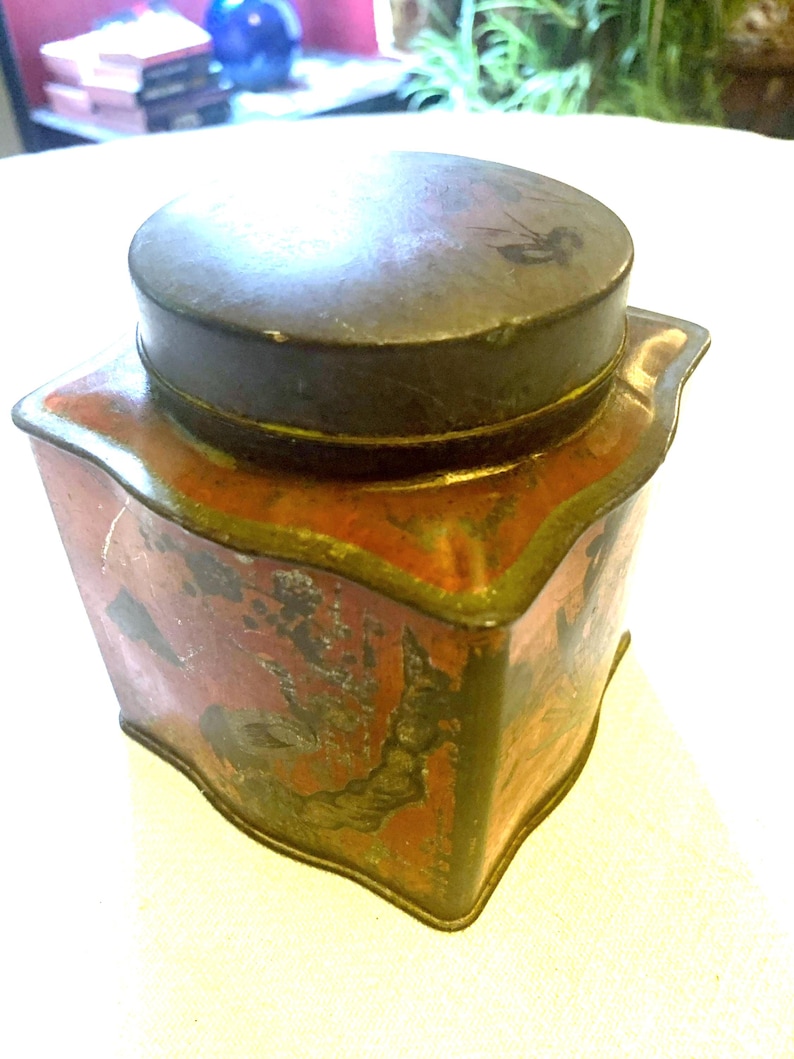 Vintage Chinese Red Painted Tin Tea Caddy - Etsy