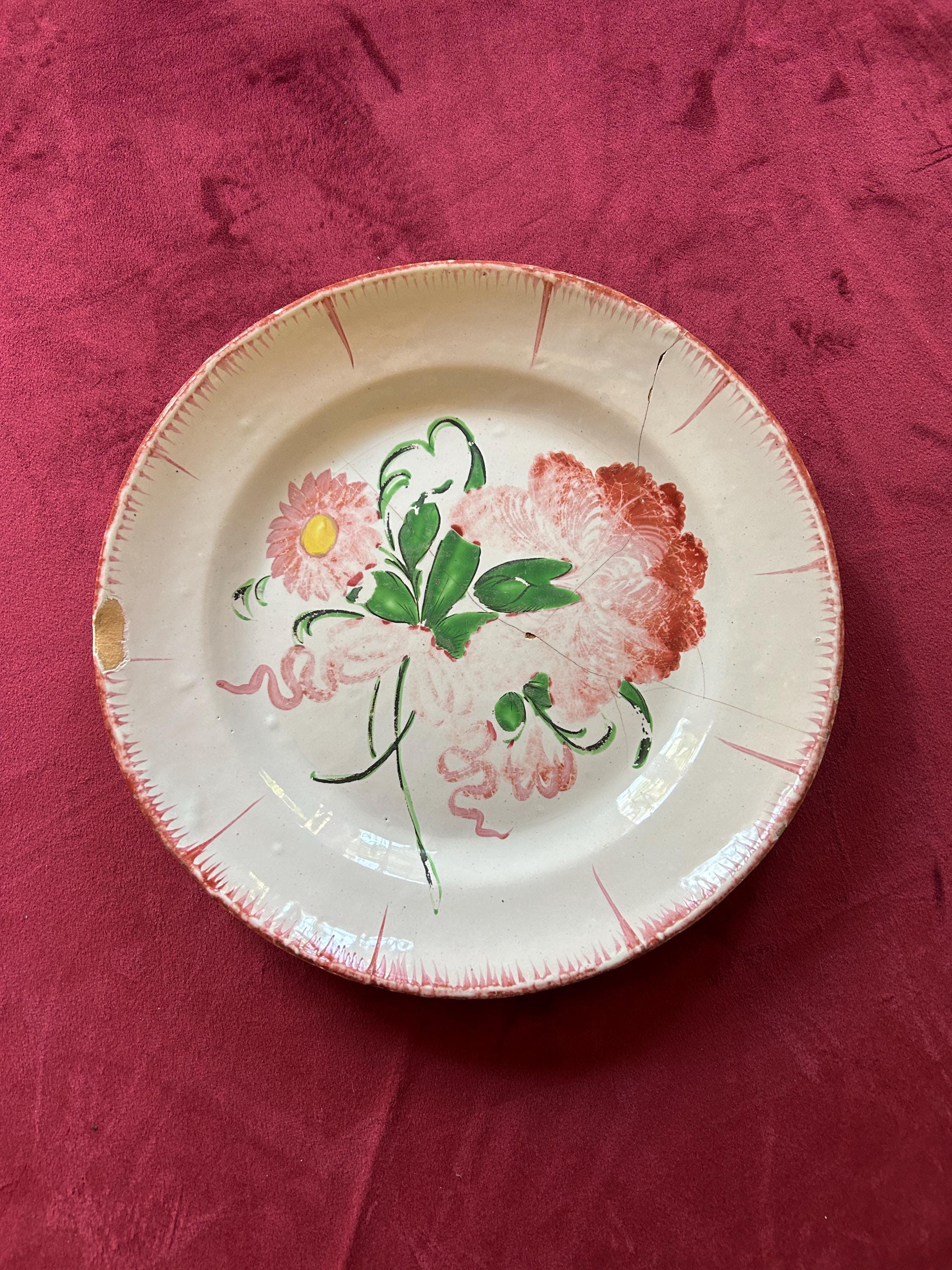 Vintage Majolica and Terracotta Plate With Staple Repairs - Etsy