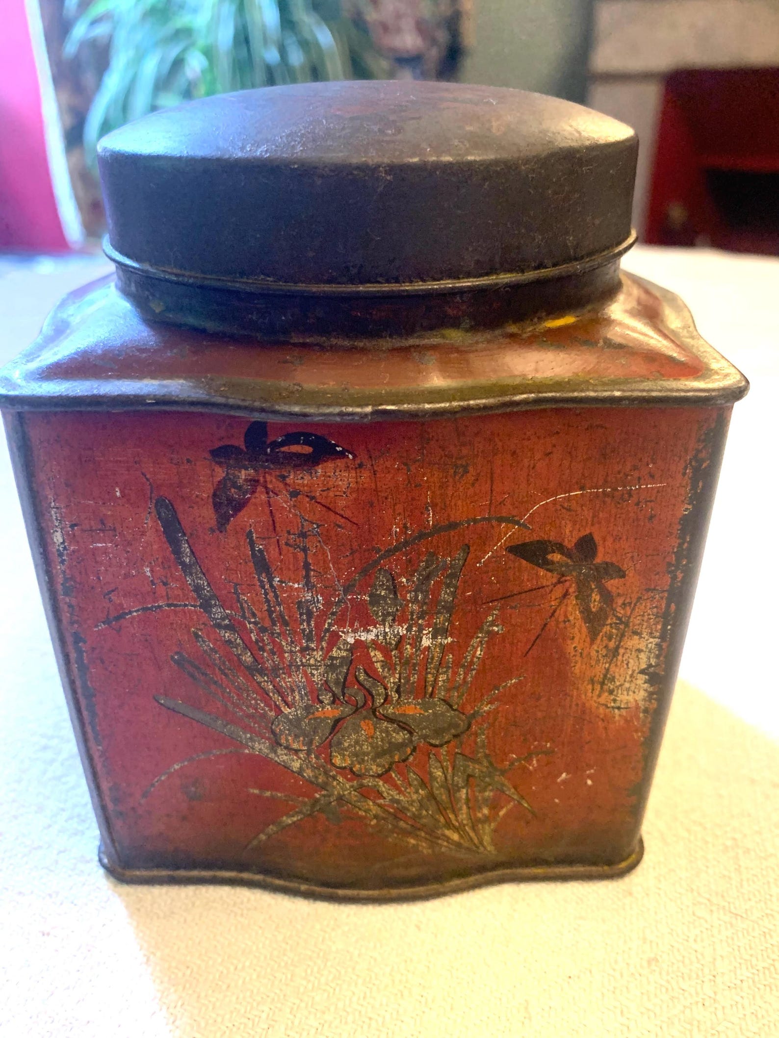 Vintage Chinese Red Painted Tin Tea Caddy - Etsy
