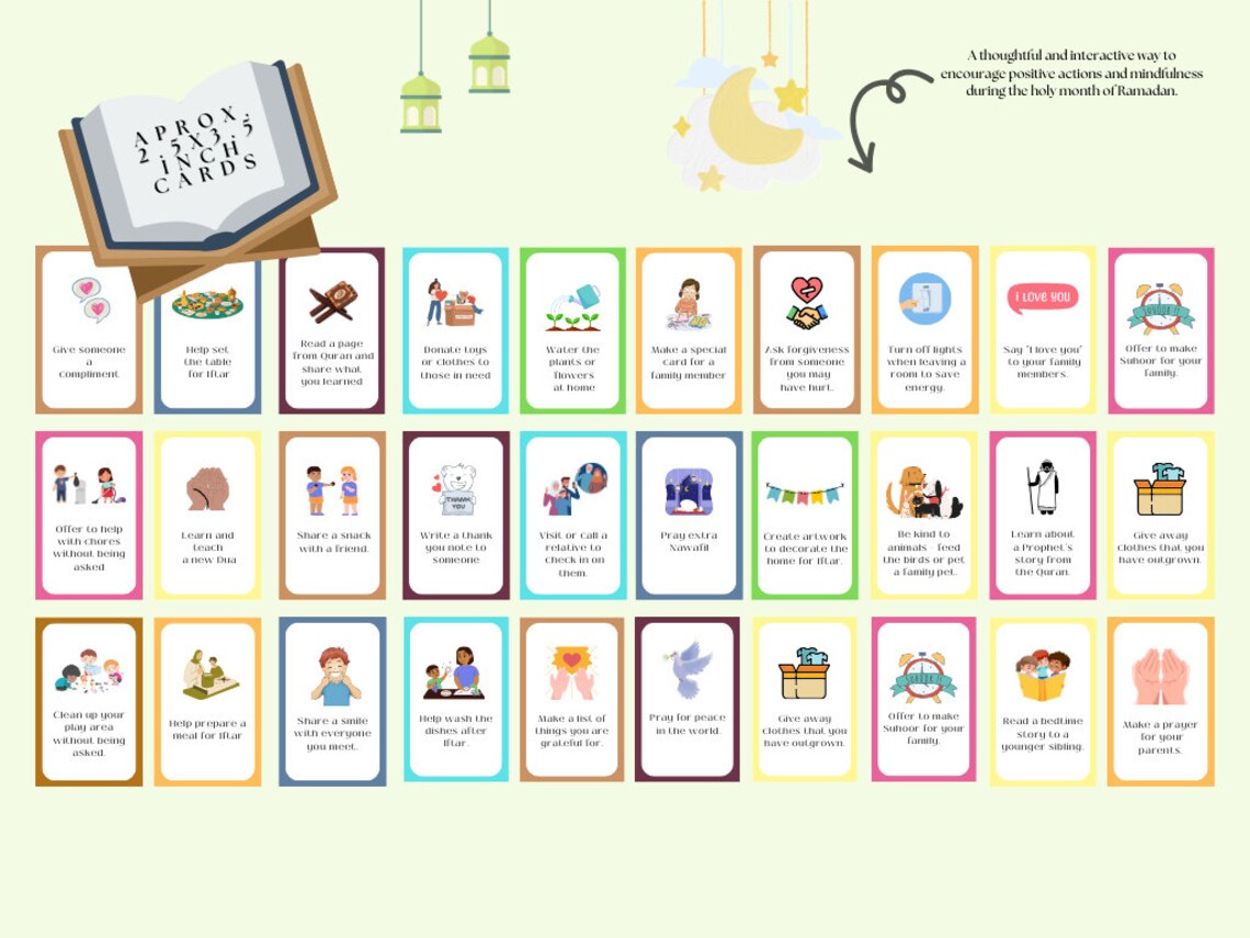 Ramadan Good Deeds Cards, Ramadan Gifts, Kids Good Deeds, Ramadan Kids ...
