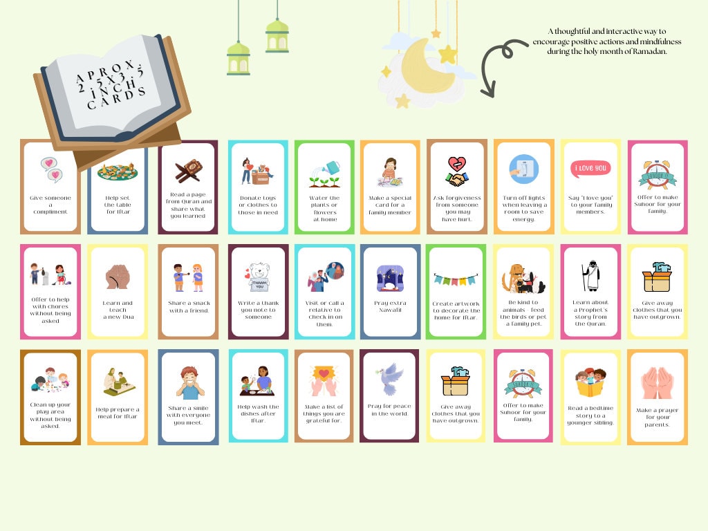Ramadan Good Deeds Cards, Ramadan Gifts, Kids Good Deeds, Ramadan Kids ...