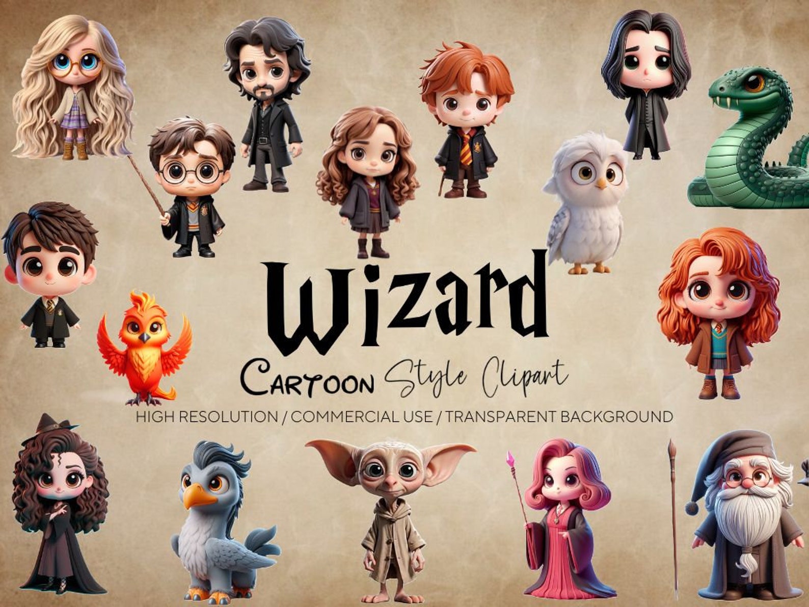 Cute Potter PNG Wizard Characters CGI, Magic Wizard School Clipart ...