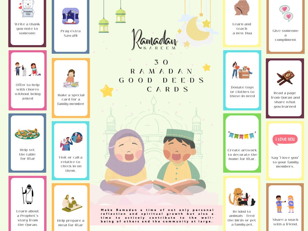 Ramadan Good Deeds Cards, Ramadan Gifts, Kids Good Deeds, Ramadan Kids ...