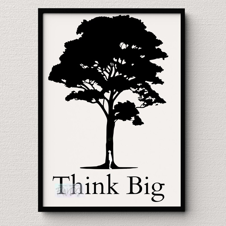 Think Big Tree Sketch Print | Motivational Wall Art | Neutral Rustic ...