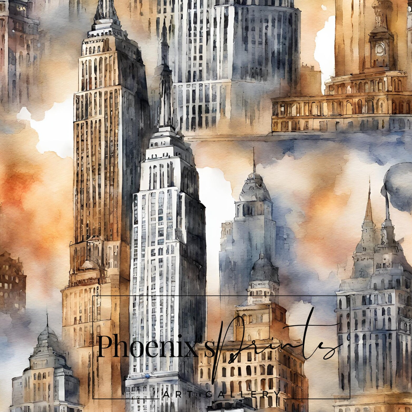 Set of 3 New York City Watercolor Digital Download | Watercolor Skyline ...
