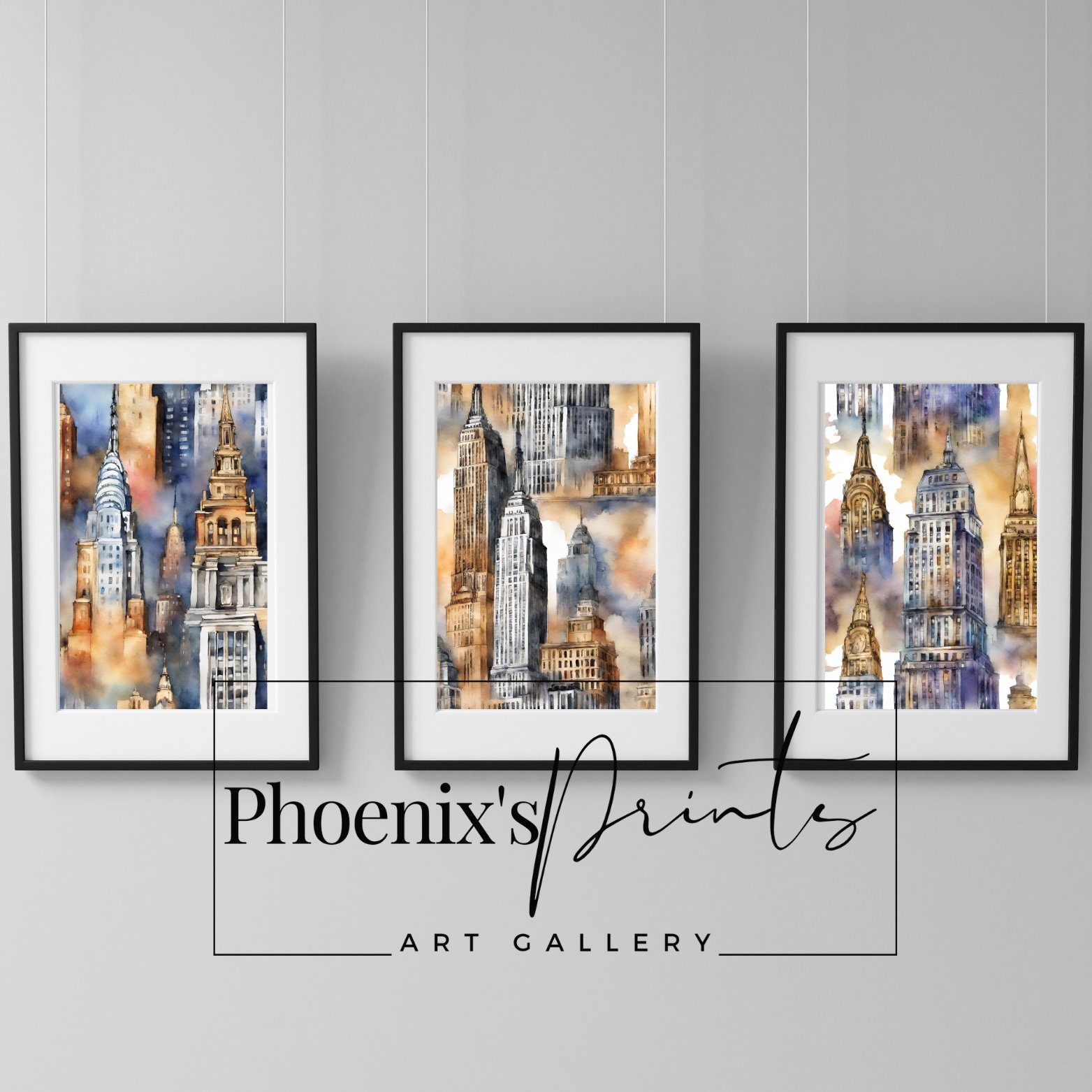 Set of 3 New York City Watercolor Digital Download | Watercolor Skyline ...
