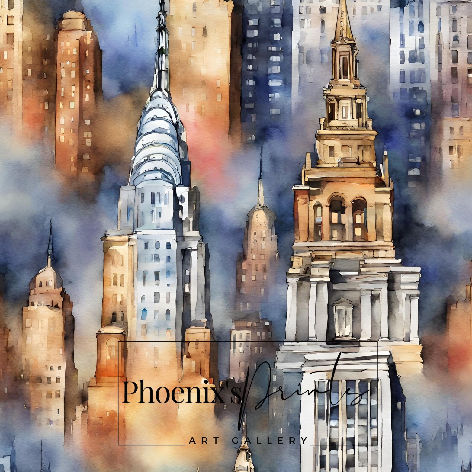 Set of 3 New York City Watercolor Digital Download | Watercolor Skyline ...