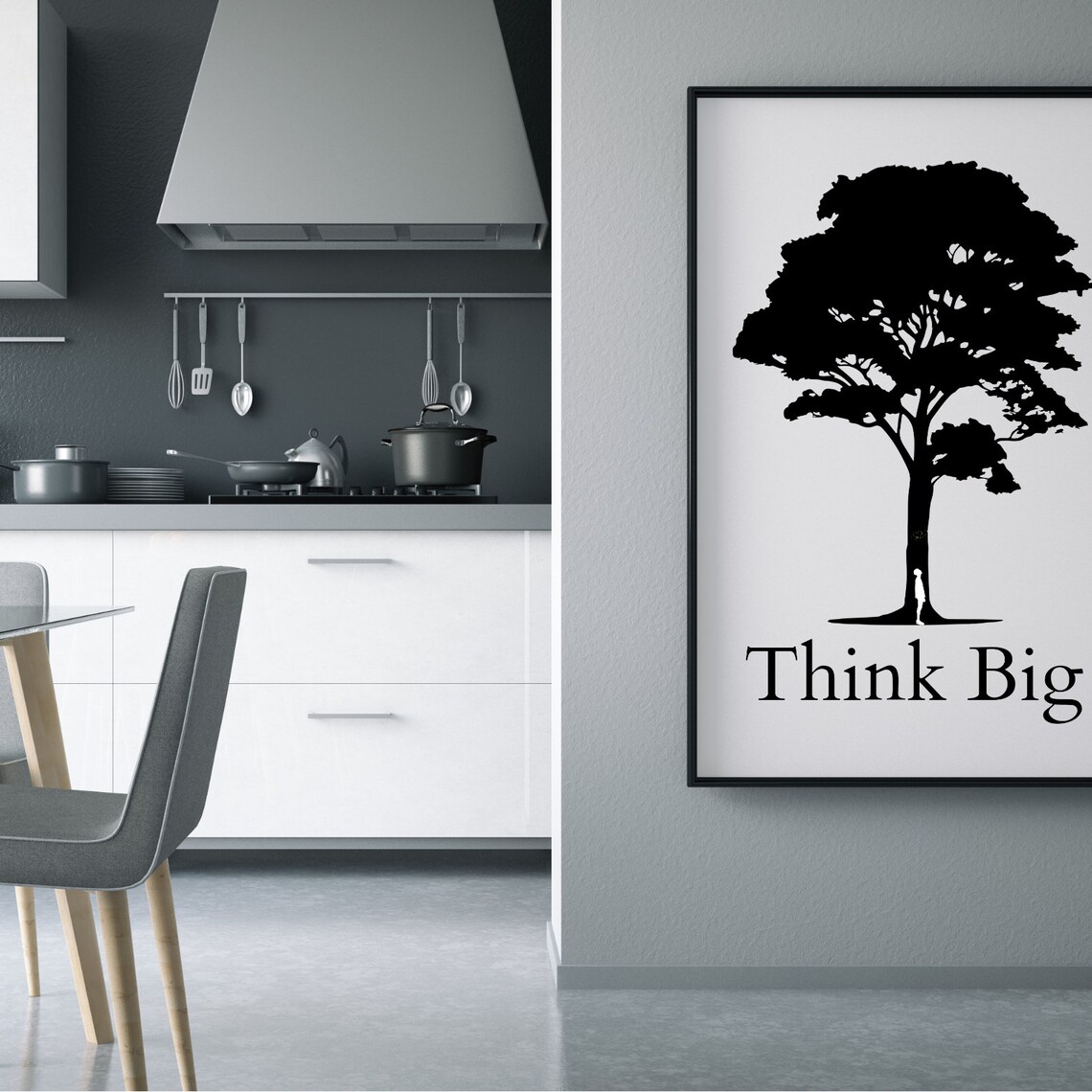 Think Big Tree Sketch Print | Motivational Wall Art | Neutral Rustic ...