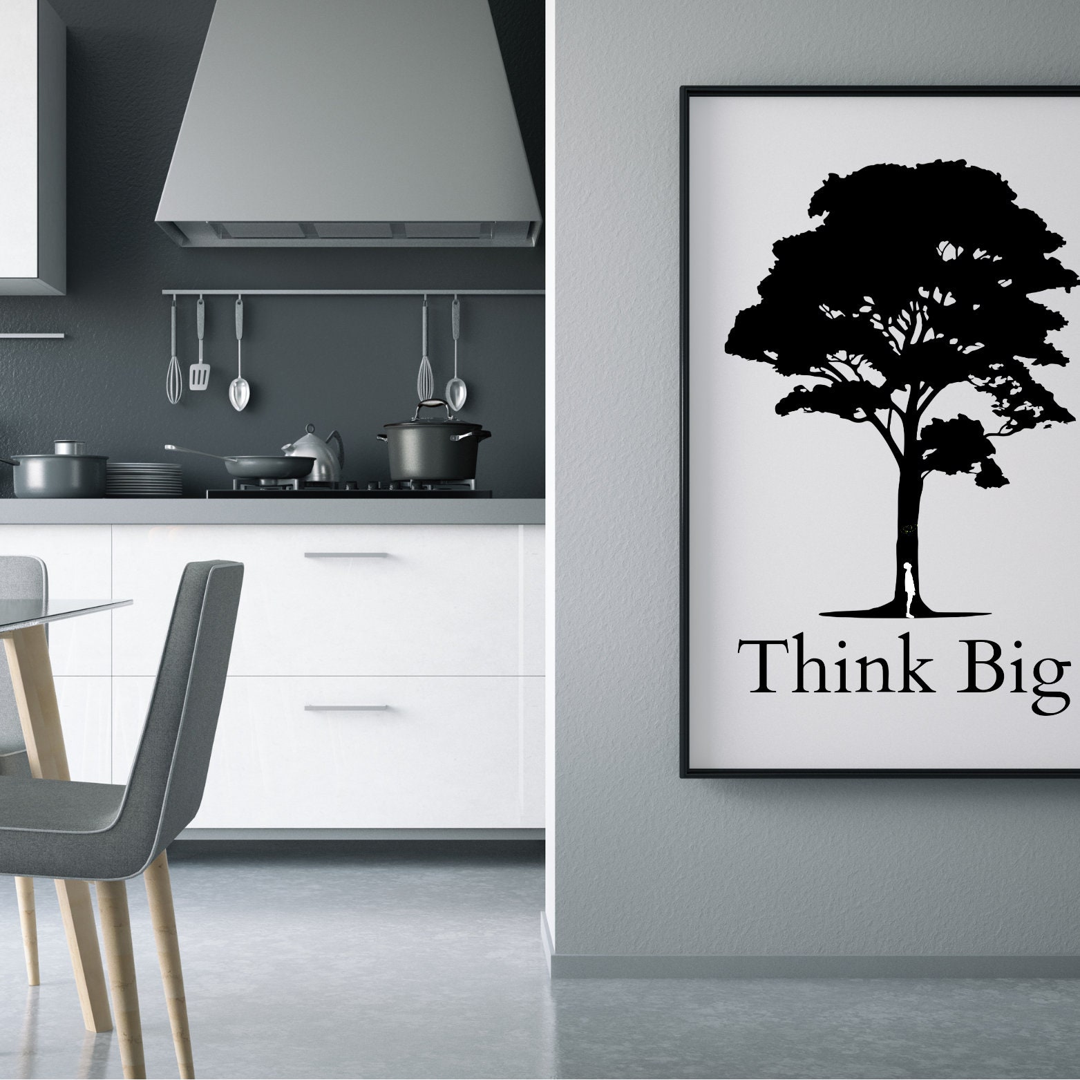 Think Big Tree Sketch Print | Motivational Wall Art | Neutral Rustic ...