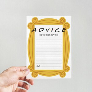 Advice Card for the Birthday Girl, Friends Theme Birthday Party, Advice ...