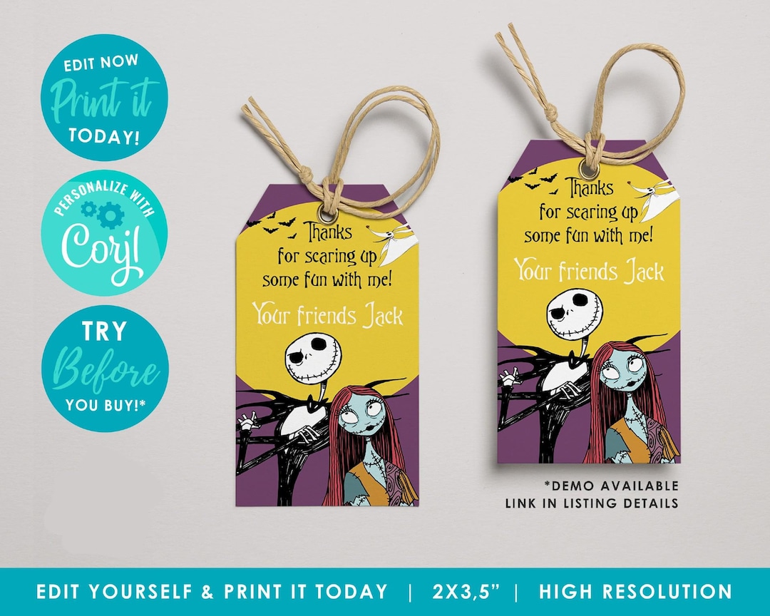 Editable Nightmare Gift Tag, Halloween Party Favor Tag, Personalized ...
