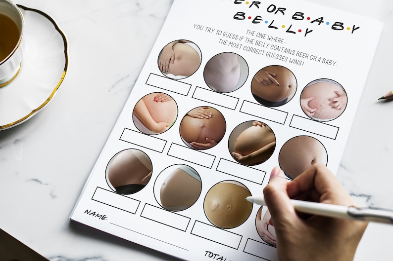 Beer or Baby Belly, Friends Theme Baby Shower Game, Baby Bump or Beer ...