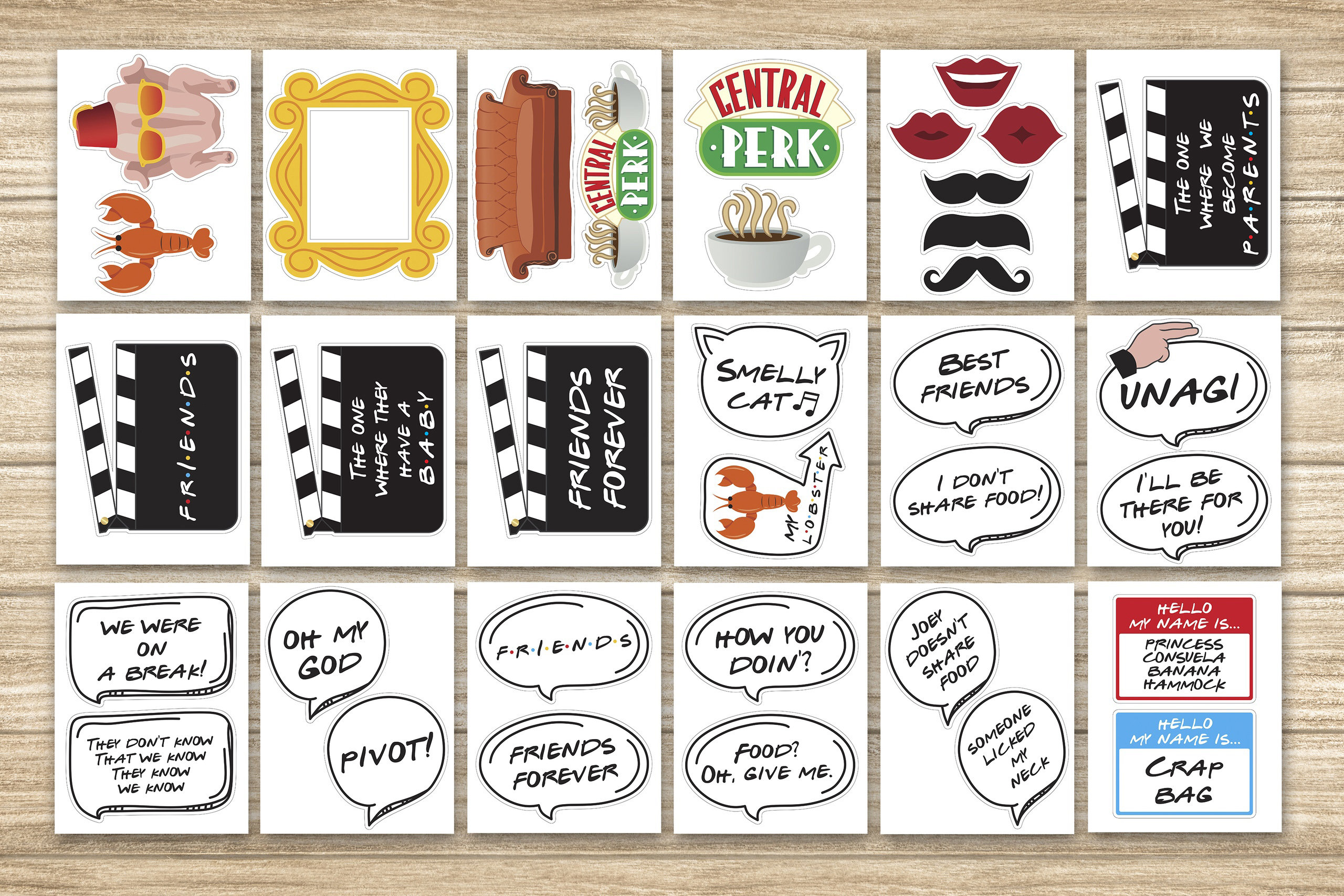 Friends Photo Booth Frame & Props, BUNDLE, Friends Theme Baby Shower ...