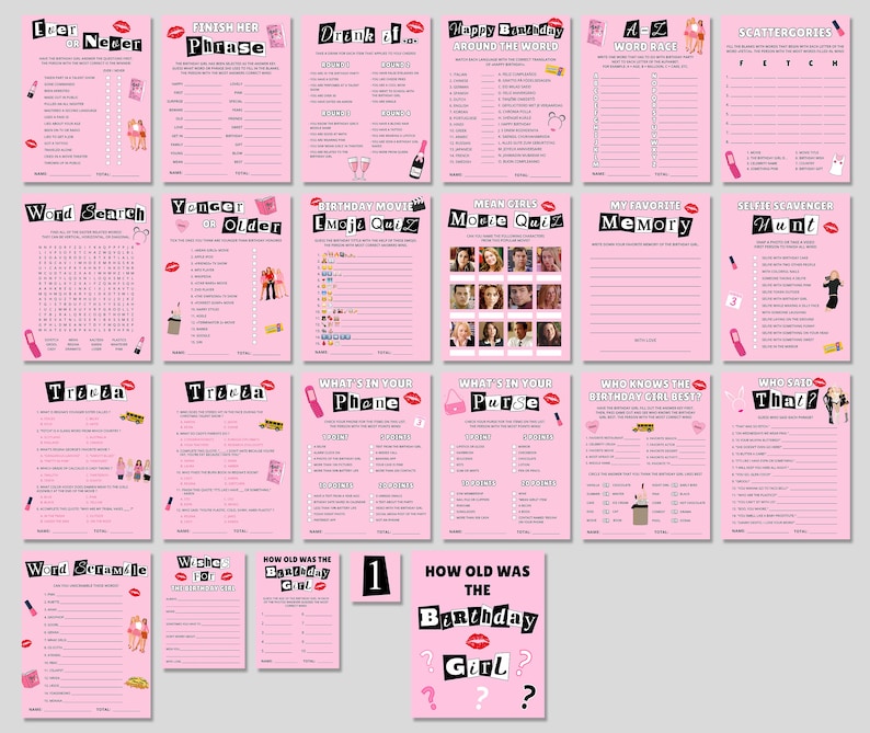 Mean Girls Birthday Games, BUNDLE, Mean Girls Theme Birthday Party, Set ...