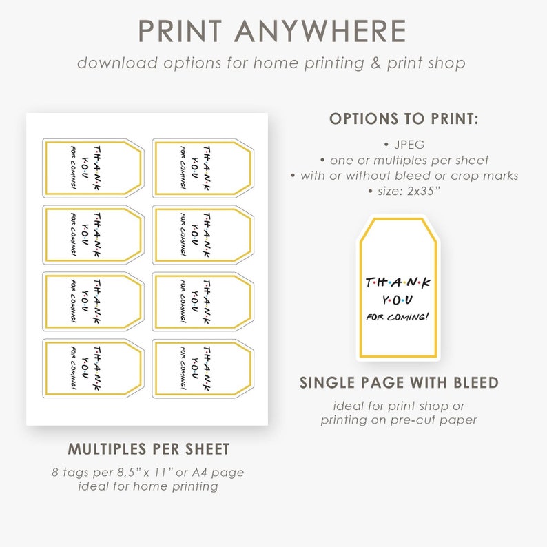 Friends Gift Tag, Friends Theme Birthday Party Favor Tag, Thank You for ...