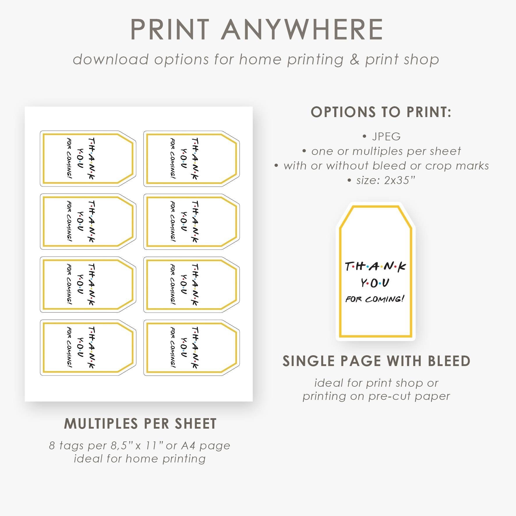 Friends Gift Tag, Friends Theme Birthday Party Favor Tag, Thank You for ...