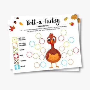 Roll A Turkey, Thanksgiving Kids Table Game, Kids Activity for ...