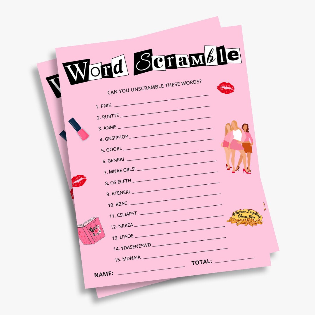 Word Scramble Game, Mean Girls Theme Party Activity, Word Game, Mean ...