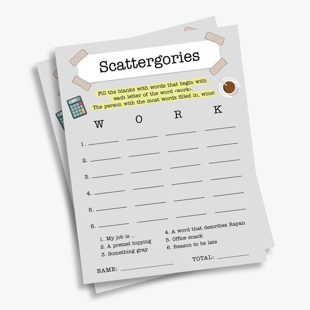 Scattergories Game, the Office Theme Party Activity, Office Birthday ...